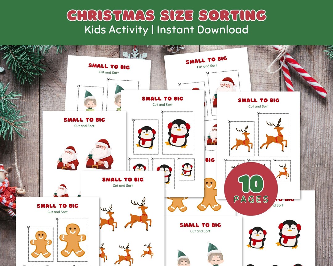 Christmas Size Sorting Activity for Kids Cut and Sort Images - Etsy