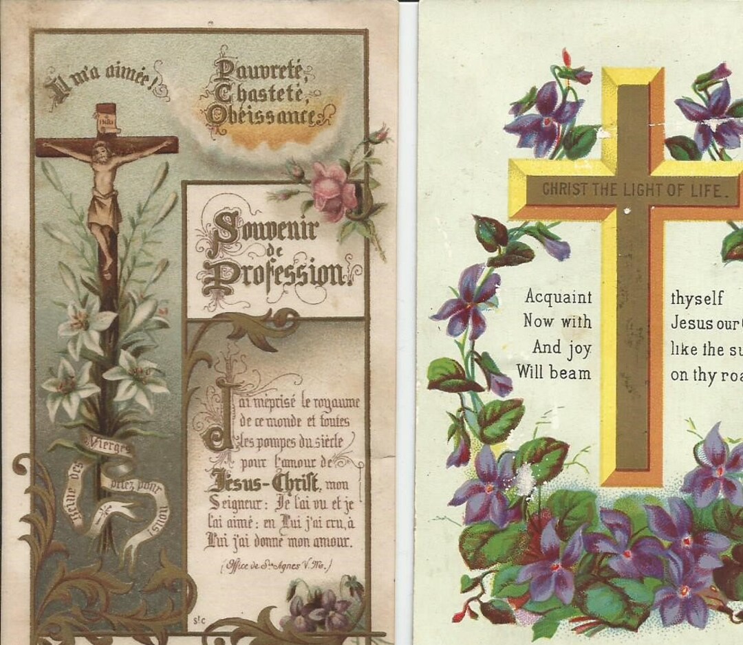 Three 3 Old Holy Cards Featuring Crosses and Flowers - Etsy Singapore