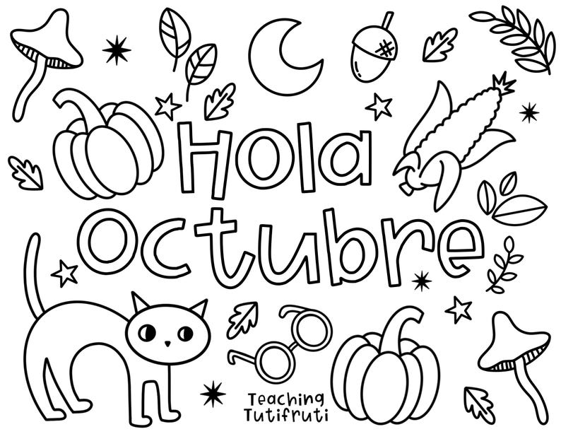 October Coloring Pages / Three Languages by Teaching Tutifruti - Etsy