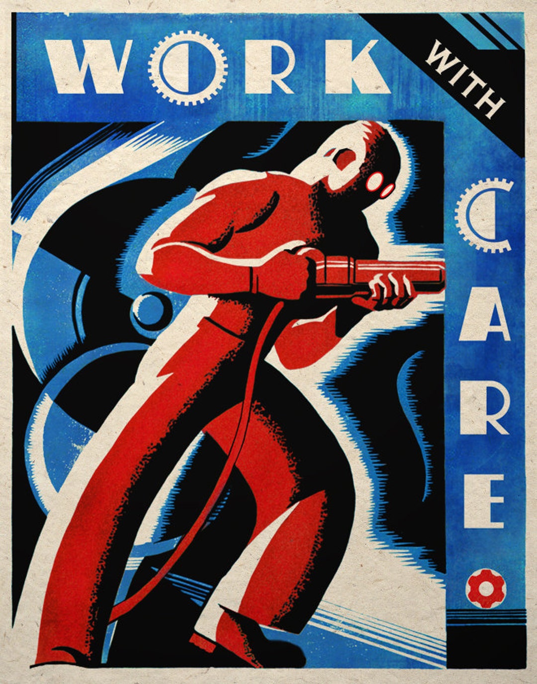 Steampunk Art Print Industrial Safety Work With Care Wall Decor ...