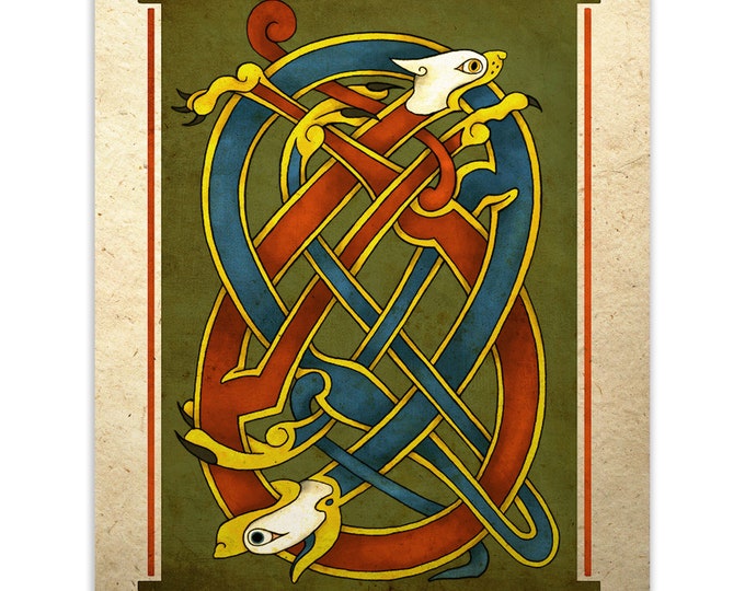 Celtic Dogs Art Print, Antique Celtic Knot Design, Ancient Irish Wall ...