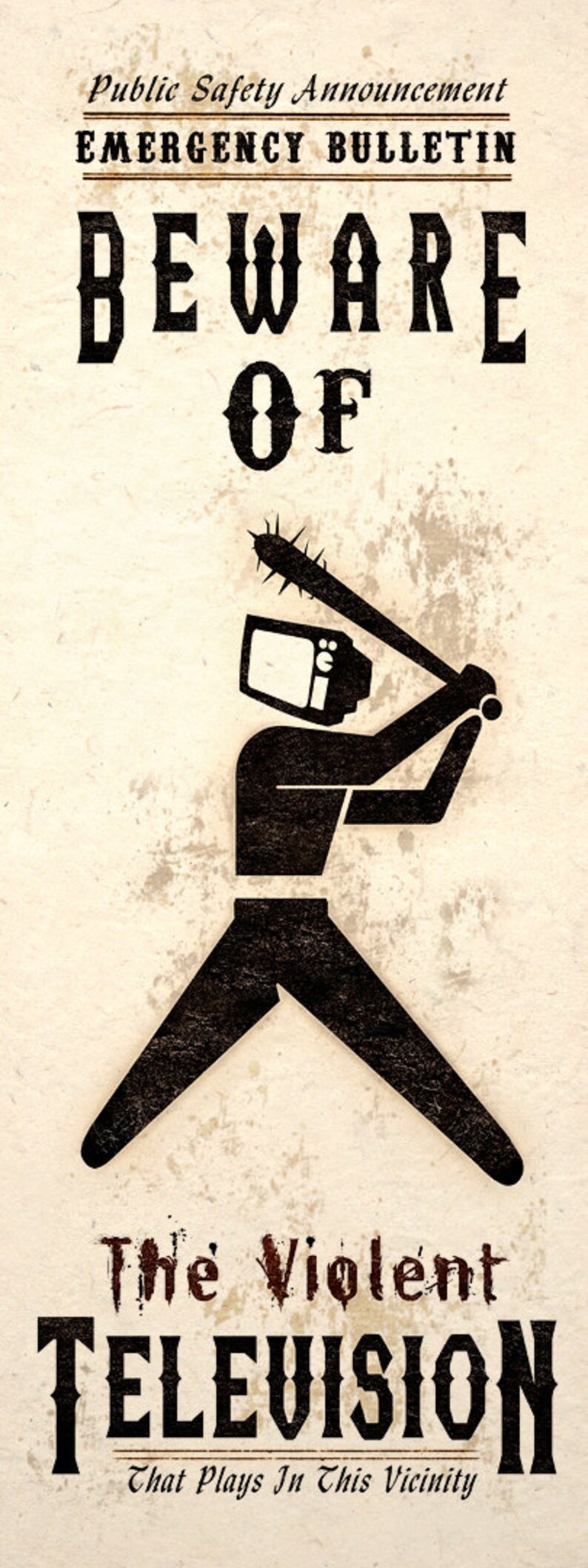 Beware of the Violent Television Video Game Wall Art Poster | Etsy