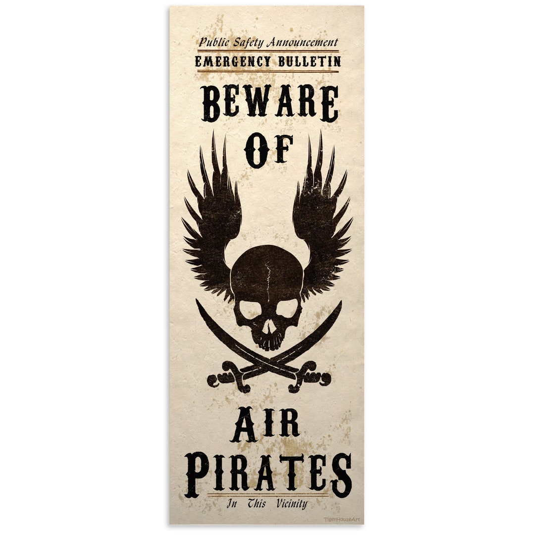 Steampunk Art Beware of Air Pirates Skull Jolly Roger Poster Print Wall ...