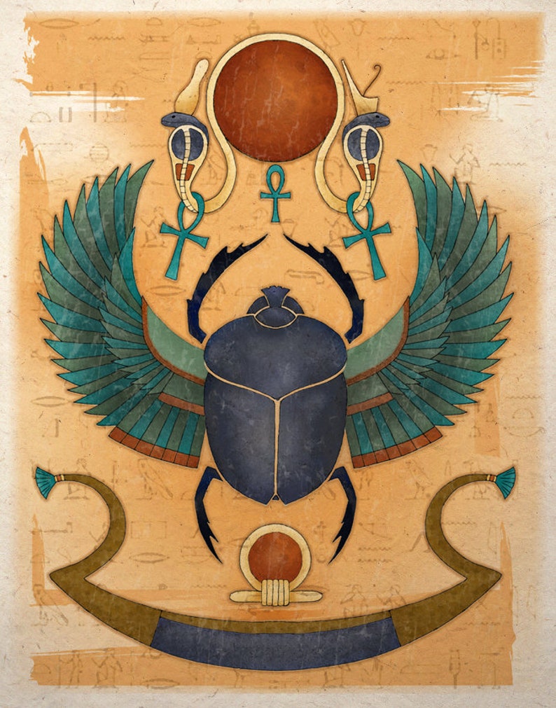 Egyptian Art Print Winged Scarab Sun God Ra | Etsy
