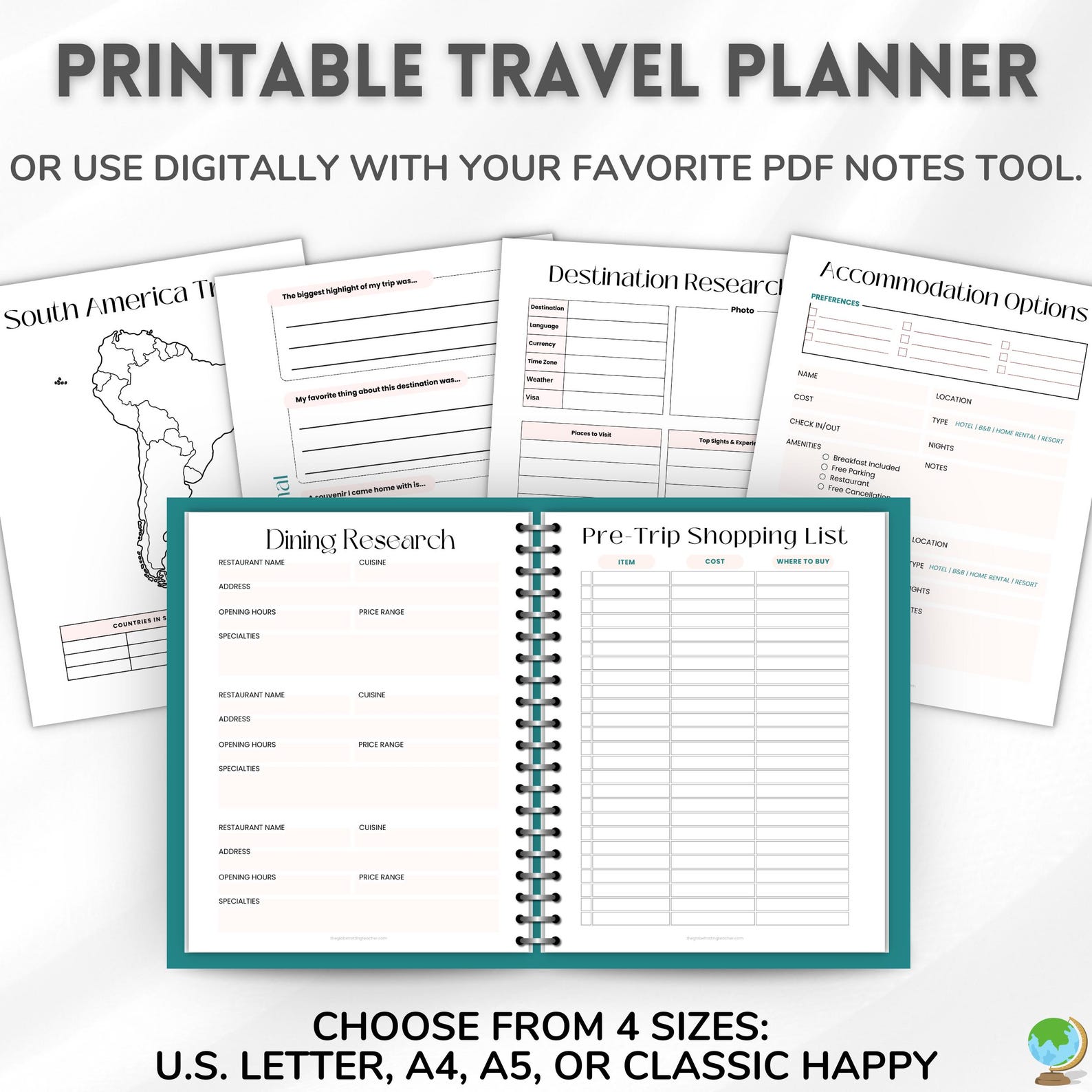 Travel Planner Printable Bundle: Trip Itinerary, Travel Tracker, Budget ...