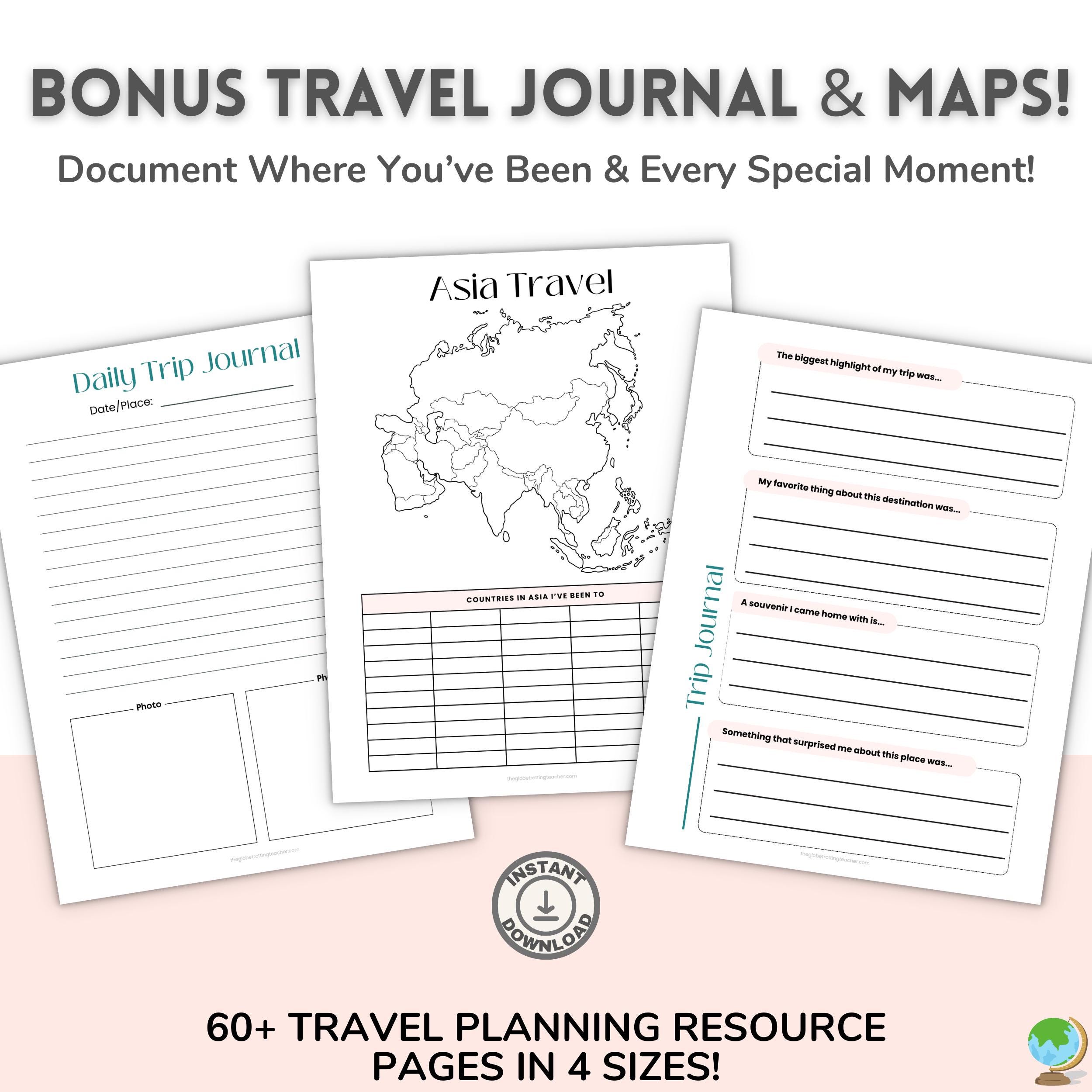 Travel Planner Printable Bundle: Trip Itinerary, Travel Tracker, Budget ...