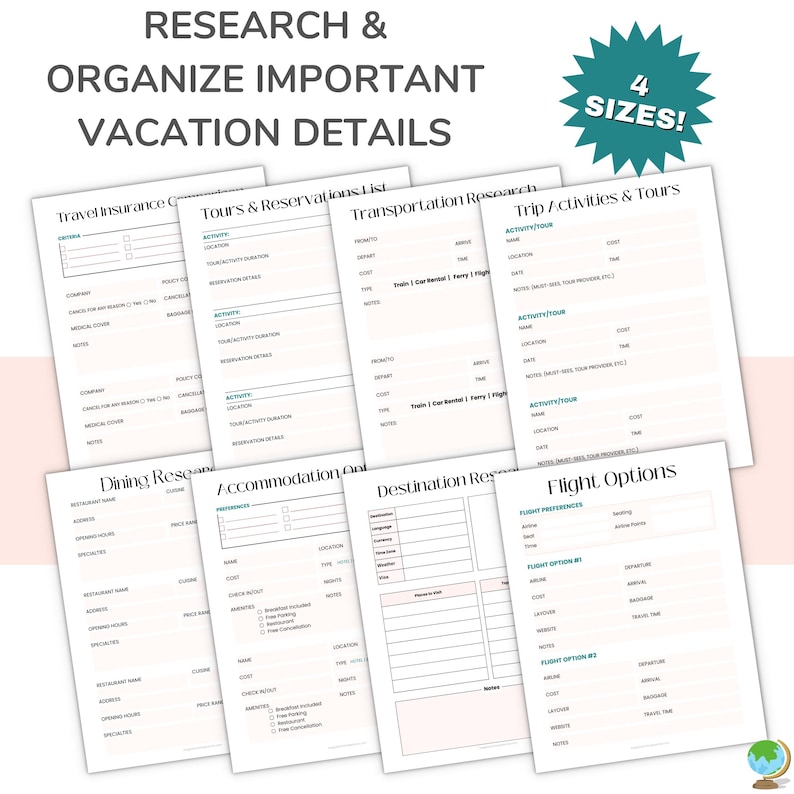 Travel Planner Printable Bundle: Trip Itinerary, Travel Tracker, Budget ...