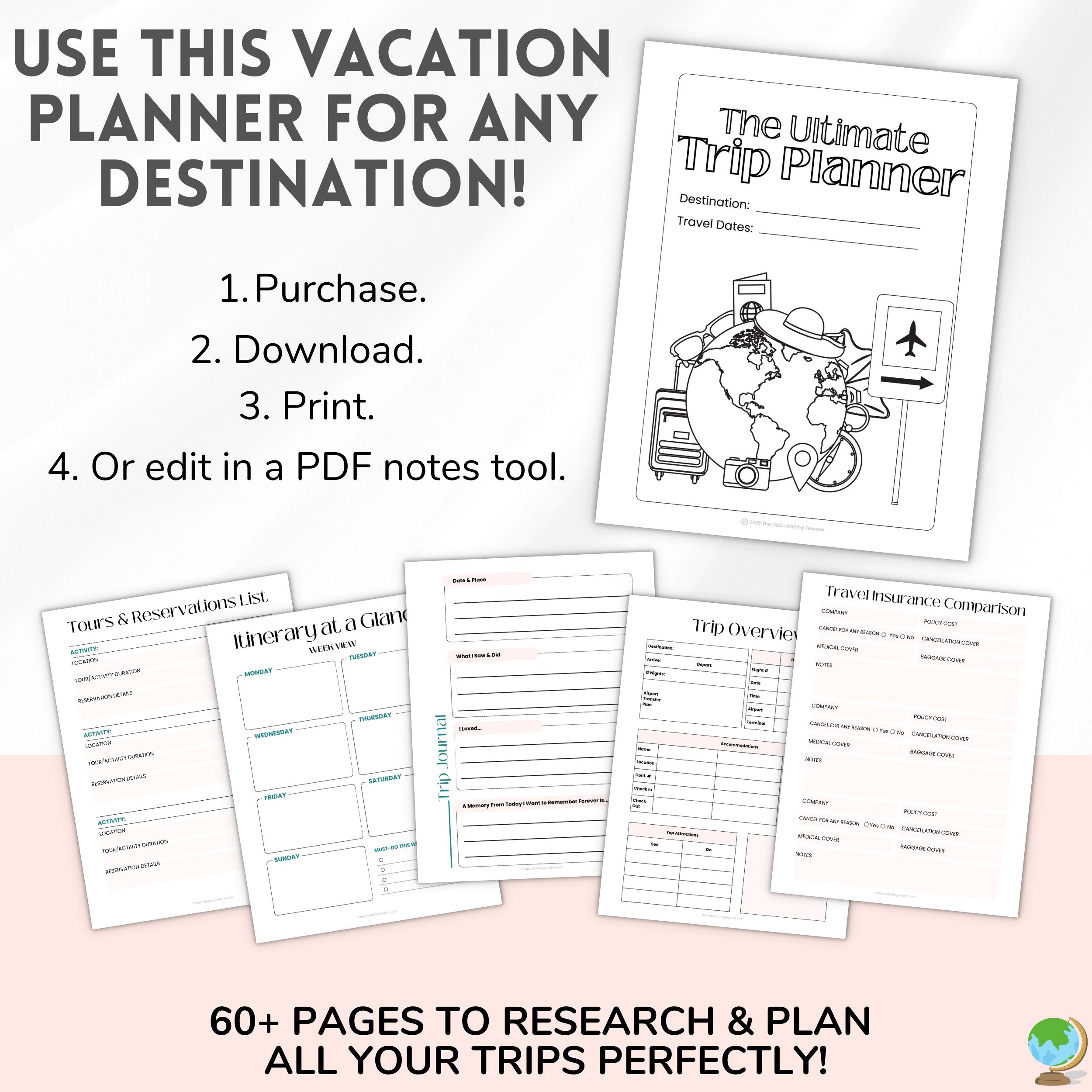 Travel Planner Printable Bundle: Trip Itinerary, Travel Tracker, Budget ...