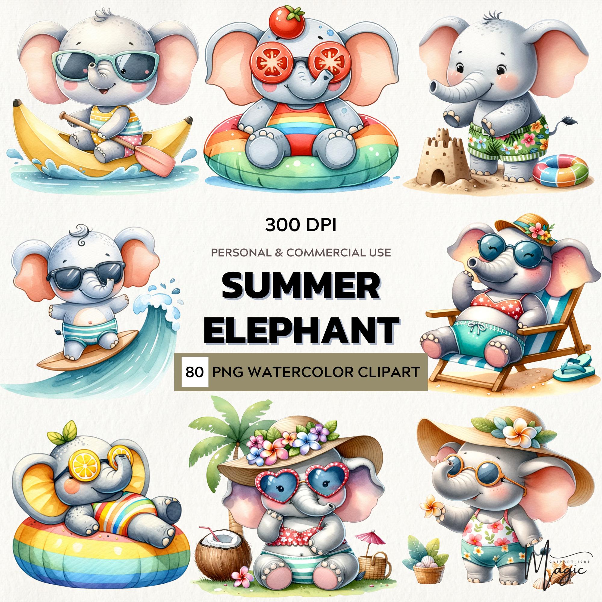 Joyful Sunshine – Watercolor Clipart Set of Cute Summer Elephants - Etsy