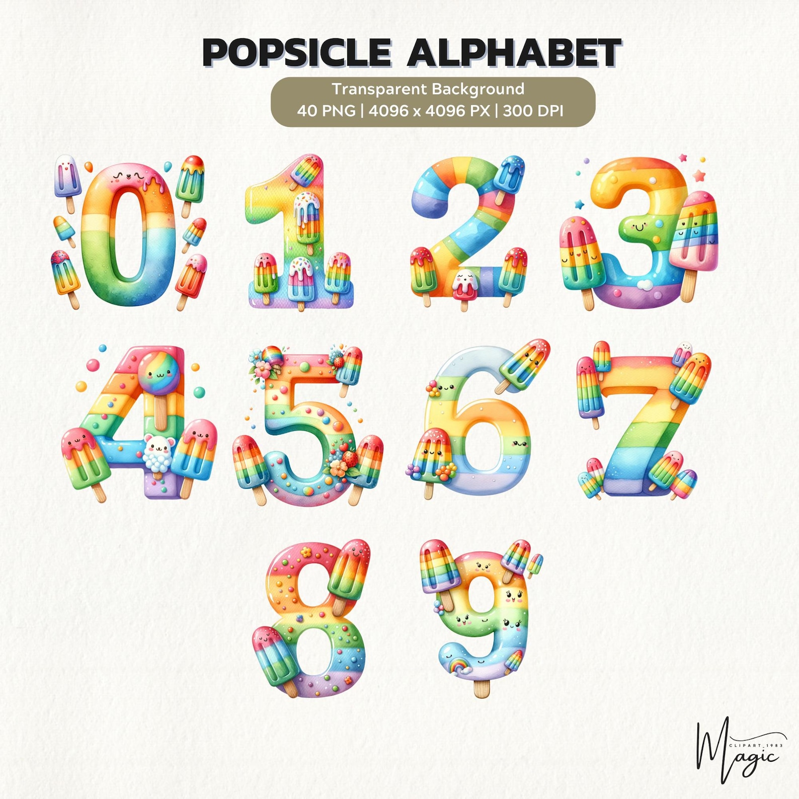 Popsicle Alphabet Watercolor Clipart, Popsicle Alphabet PNG, Alphabet ...