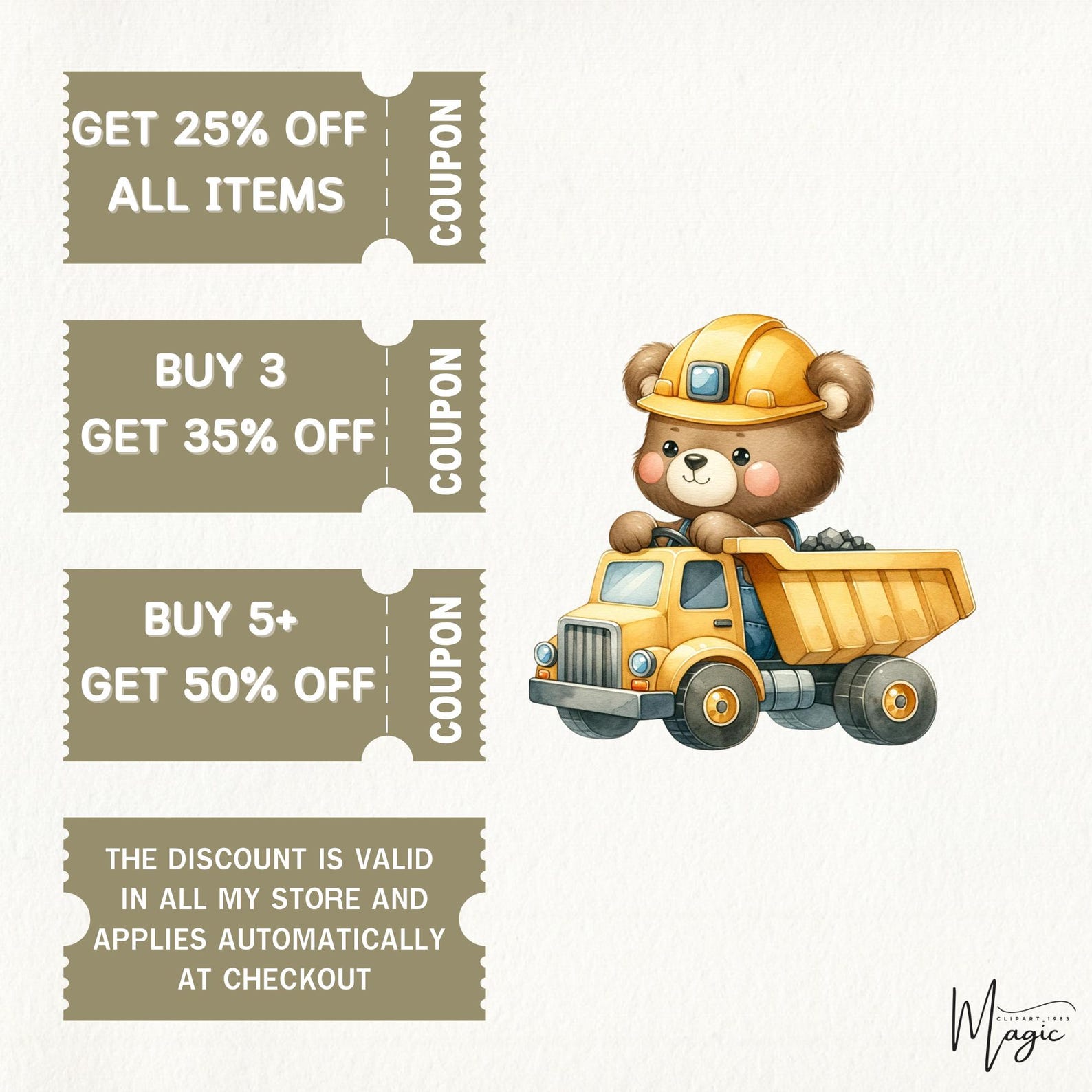 Cute Bear Construction Watercolor Clipart, Bear PNG, Bear Construct ...