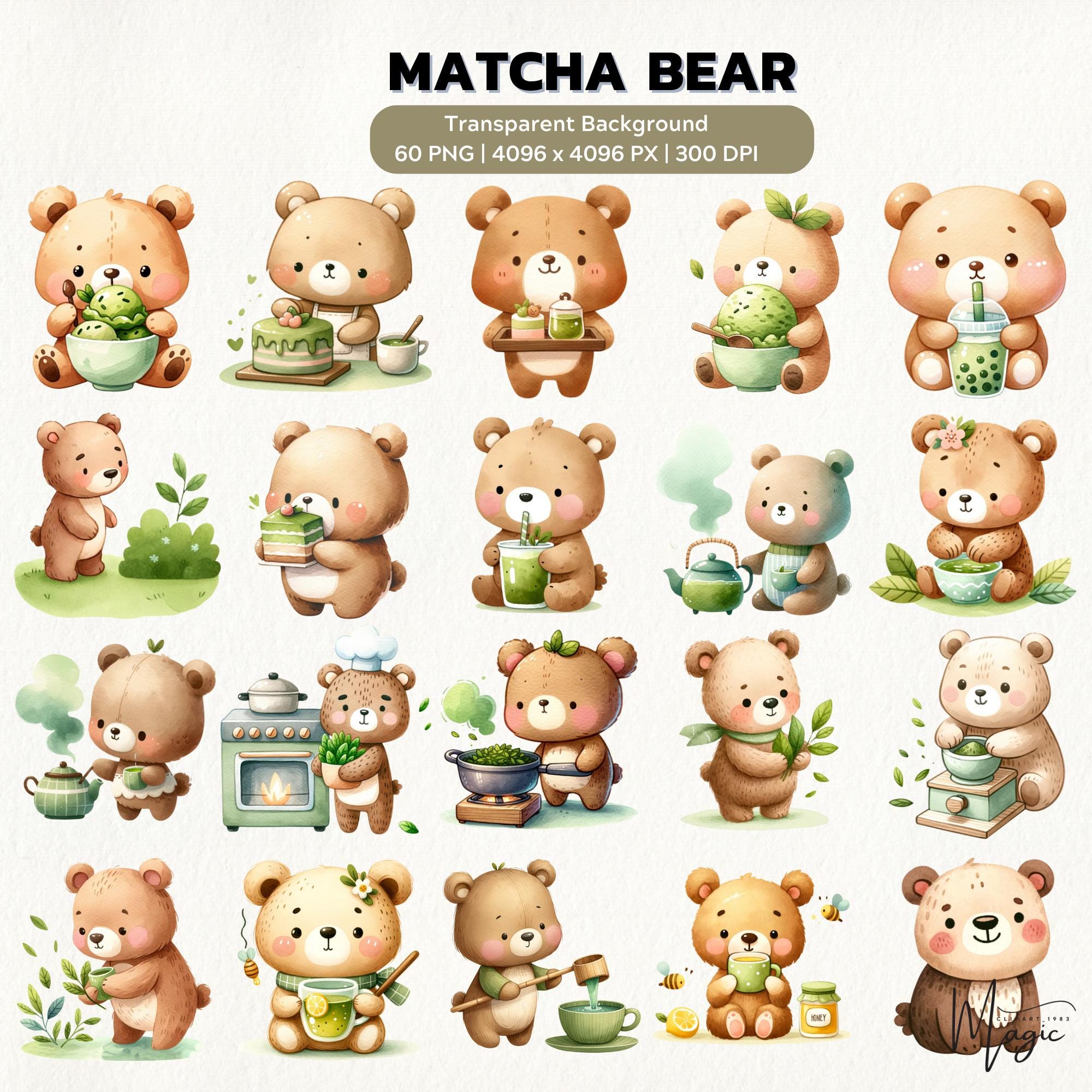 Calm & Cozy – Watercolor Clipart Set of Matcha Bears - Etsy