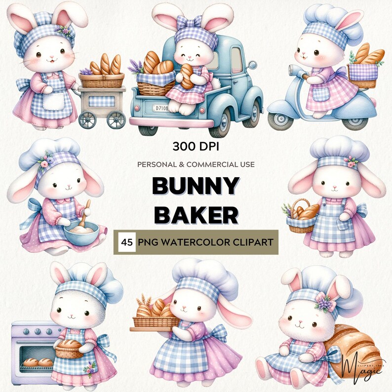 Warm Whimsy – Watercolor Clipart Set of Bunny Bakers - Etsy