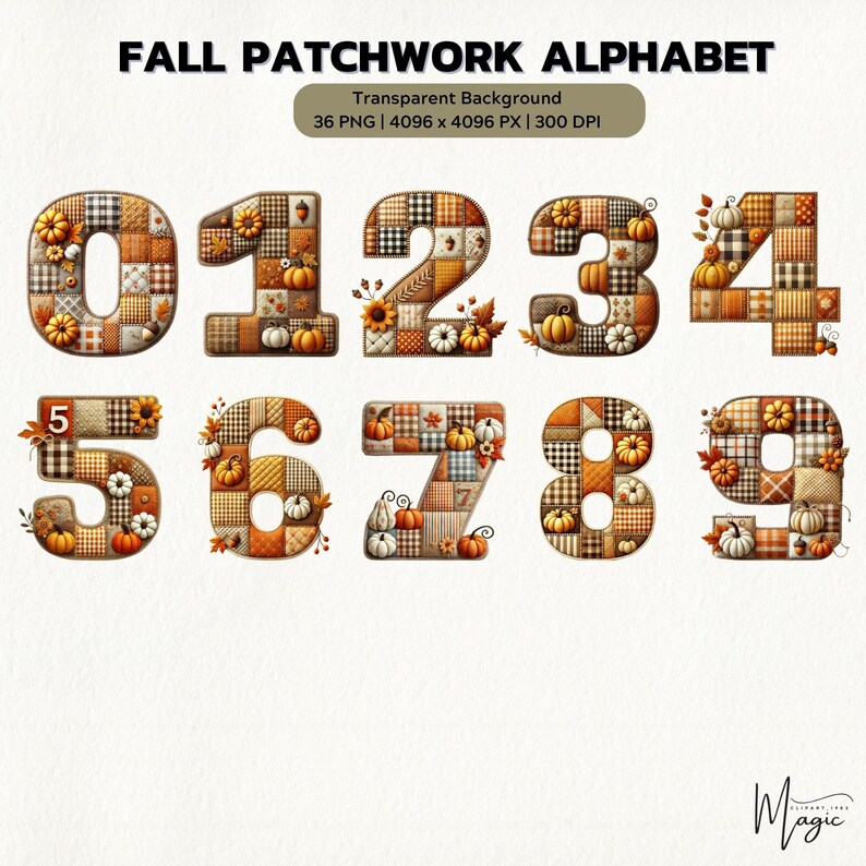 Fall Patchwork Alphabet Clipart: Autumn Quilted Letters & Numbers ...
