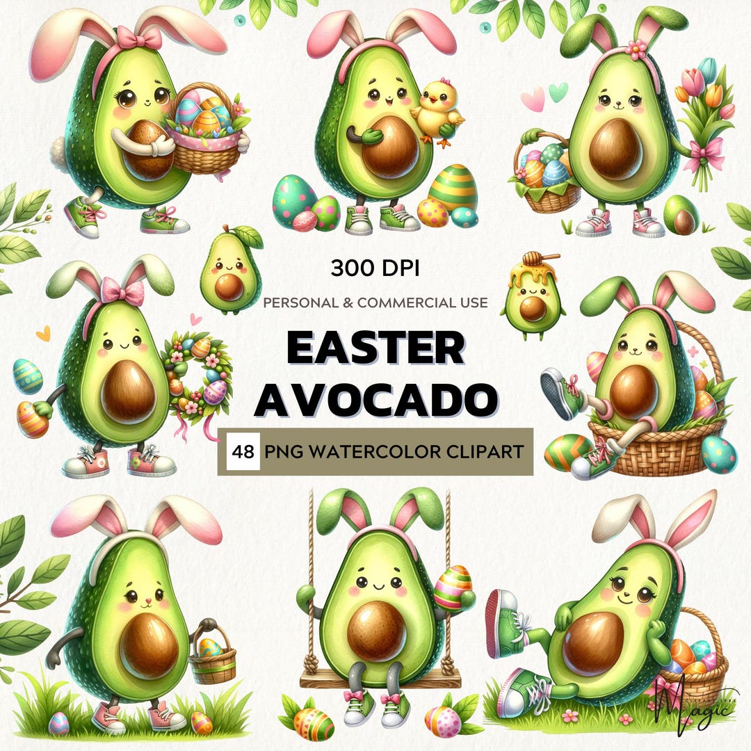 Playful Freshness – Watercolor Clipart Set of Easter Avocados - Etsy