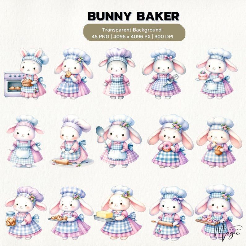 Warm Whimsy – Watercolor Clipart Set of Bunny Bakers - Etsy
