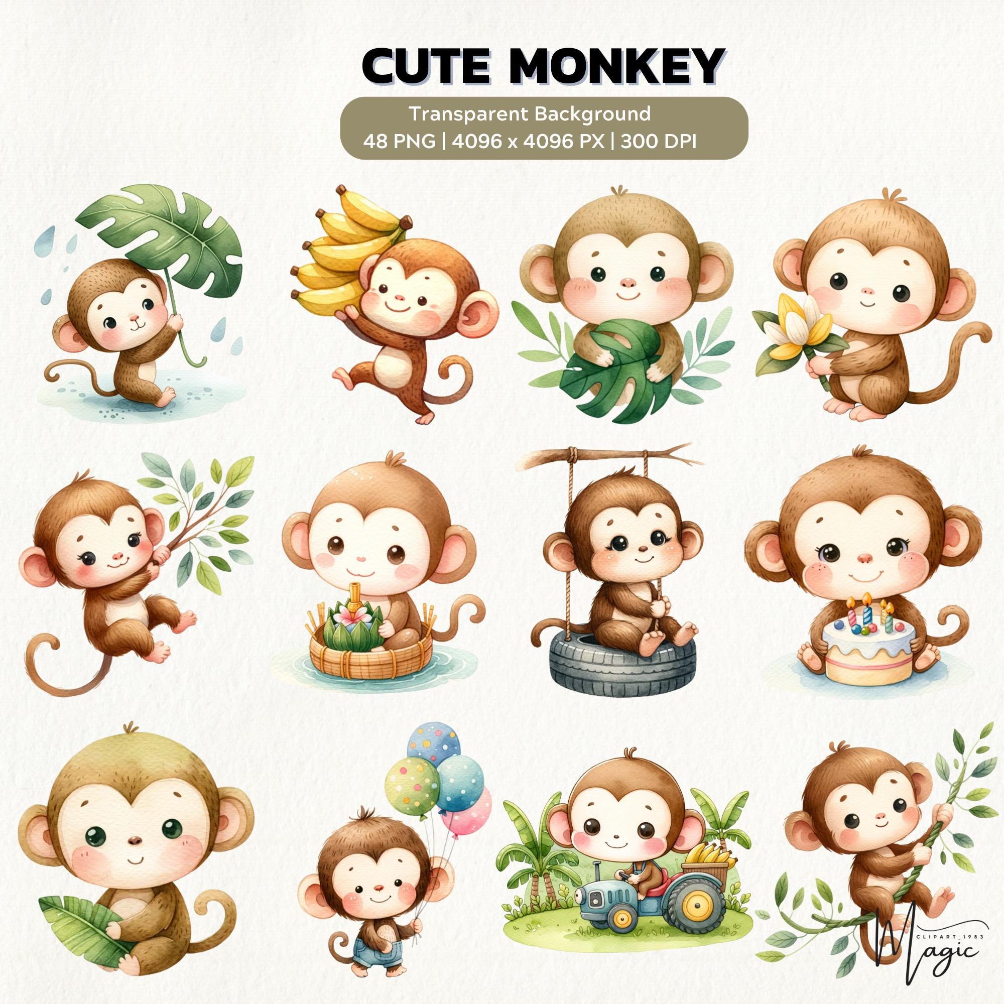 Jungle Baby Monkeys – Watercolor Clipart Set for Baby Shower & Nursery ...