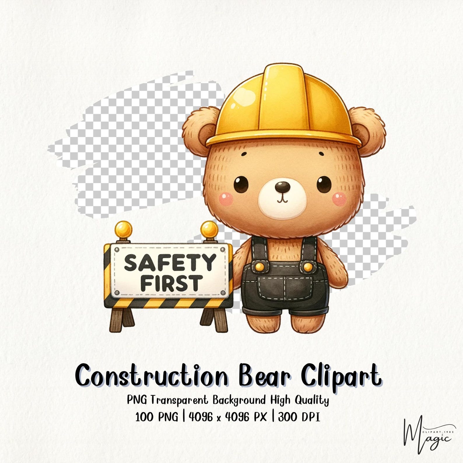 Cute Bear Construction Watercolor Clipart, Bear PNG, Bear Construct ...