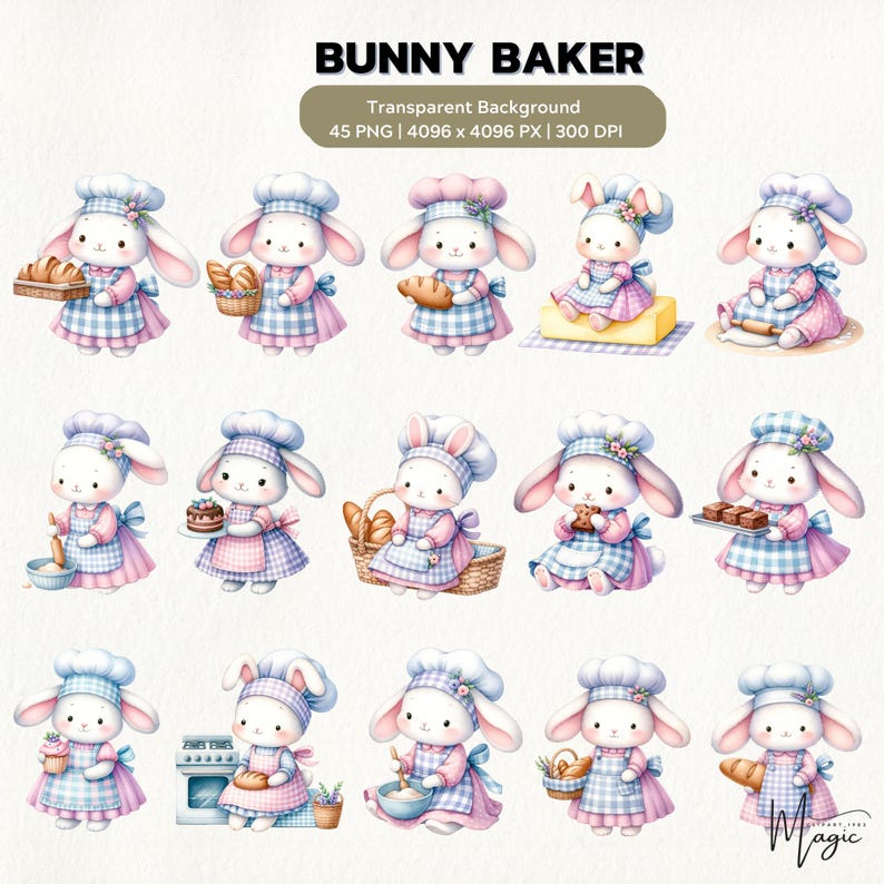 Warm Whimsy – Watercolor Clipart Set of Bunny Bakers - Etsy