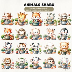 Cozy Delight – Watercolor Clipart Set of Cute Animals Enjoying Shabu - Etsy