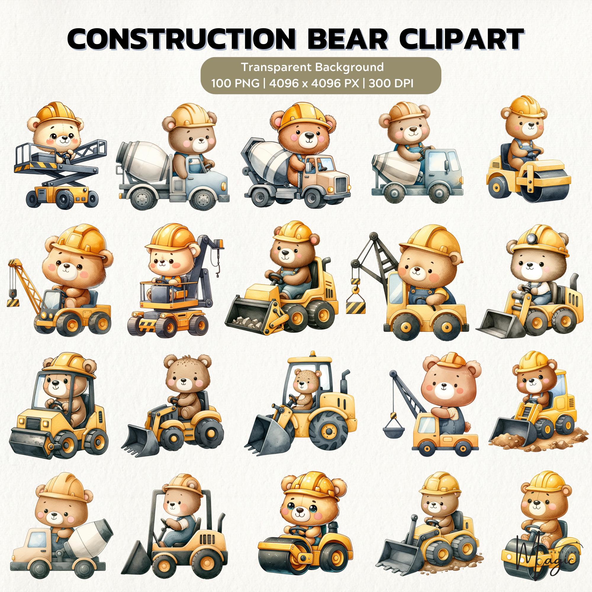 Cute Bear Construction Watercolor Clipart, Bear PNG, Bear Construct ...