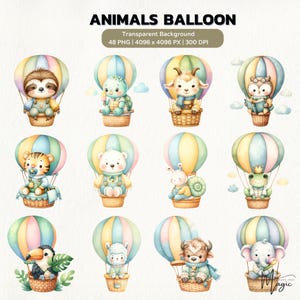 Whimsical Joy – Watercolor Clipart Set of Animals in Balloons - Etsy