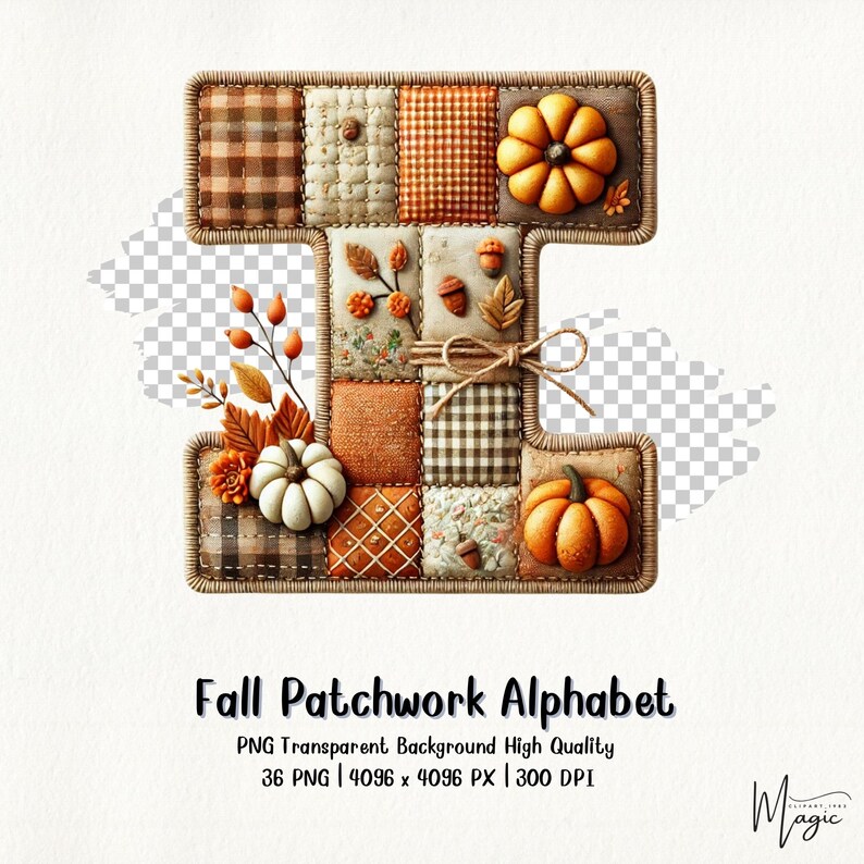 Fall Patchwork Alphabet Clipart: Autumn Quilted Letters & Numbers ...