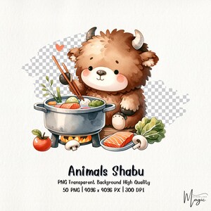 Cozy Delight – Watercolor Clipart Set of Cute Animals Enjoying Shabu - Etsy