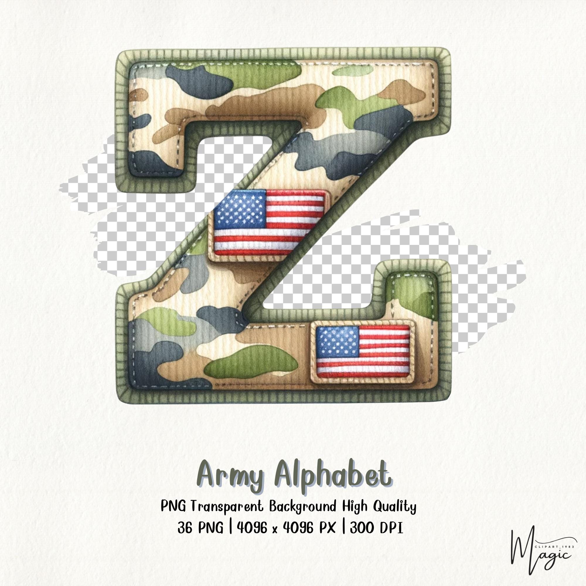 Army Alphabet Watercolor Clipart, Army Letters, Alphabet and Number ...
