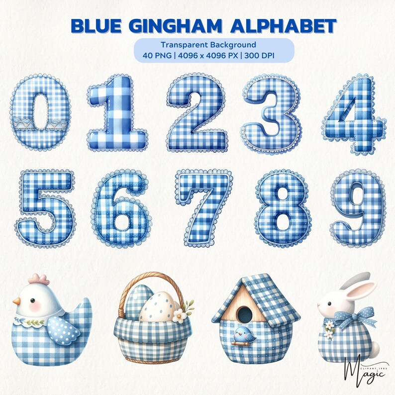 Blue Gingham Alphabet Watercolor Clipart, Blue Gingham Alphabet PNG ...