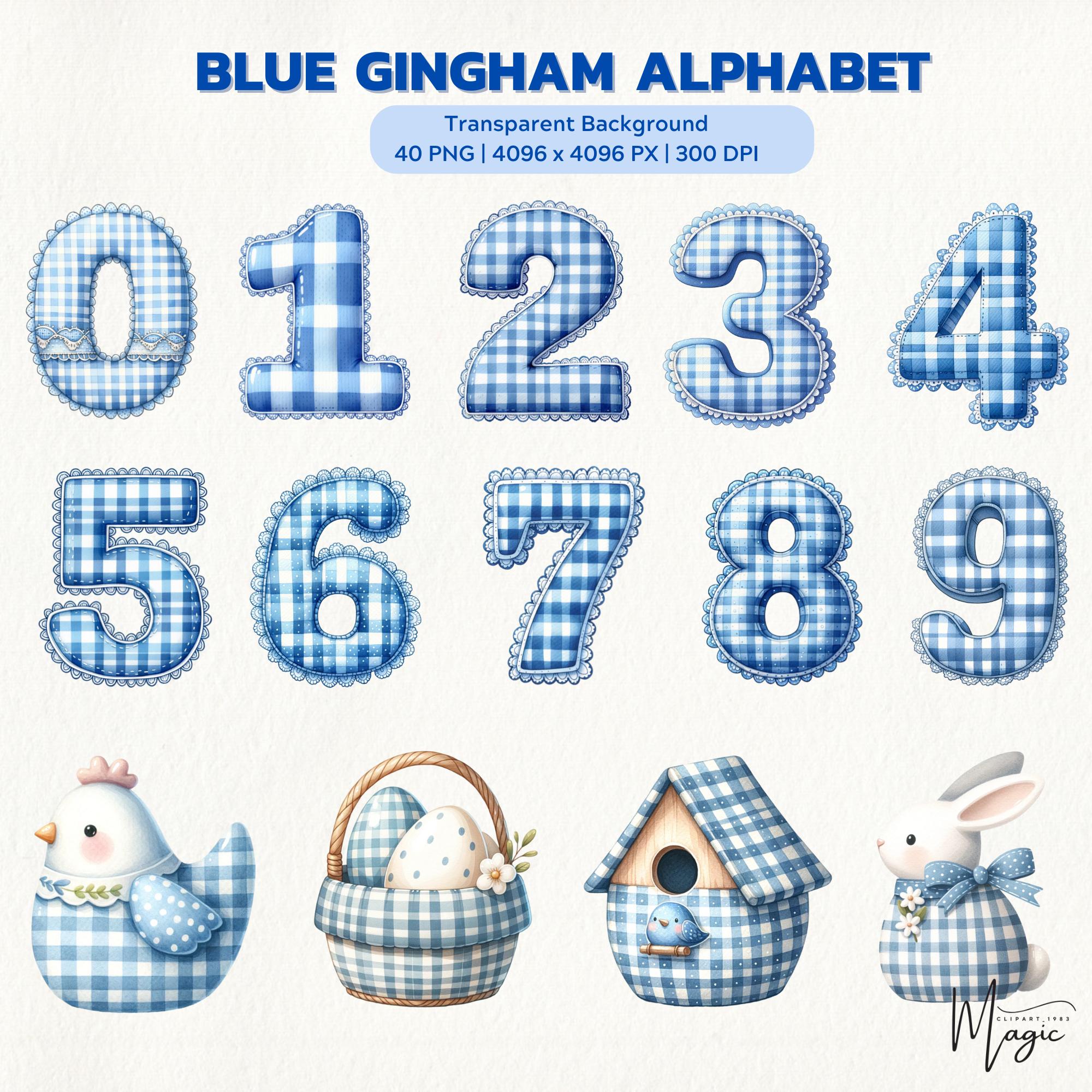 Blue Gingham Alphabet Watercolor Clipart, Blue Gingham Alphabet PNG ...
