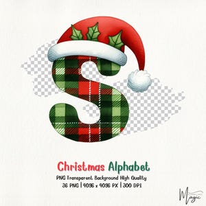 Christmas Plaid Alphabet Watercolor Clipart, Plaid Alphabet and Number ...