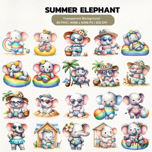 Joyful Sunshine – Watercolor Clipart Set of Cute Summer Elephants - Etsy