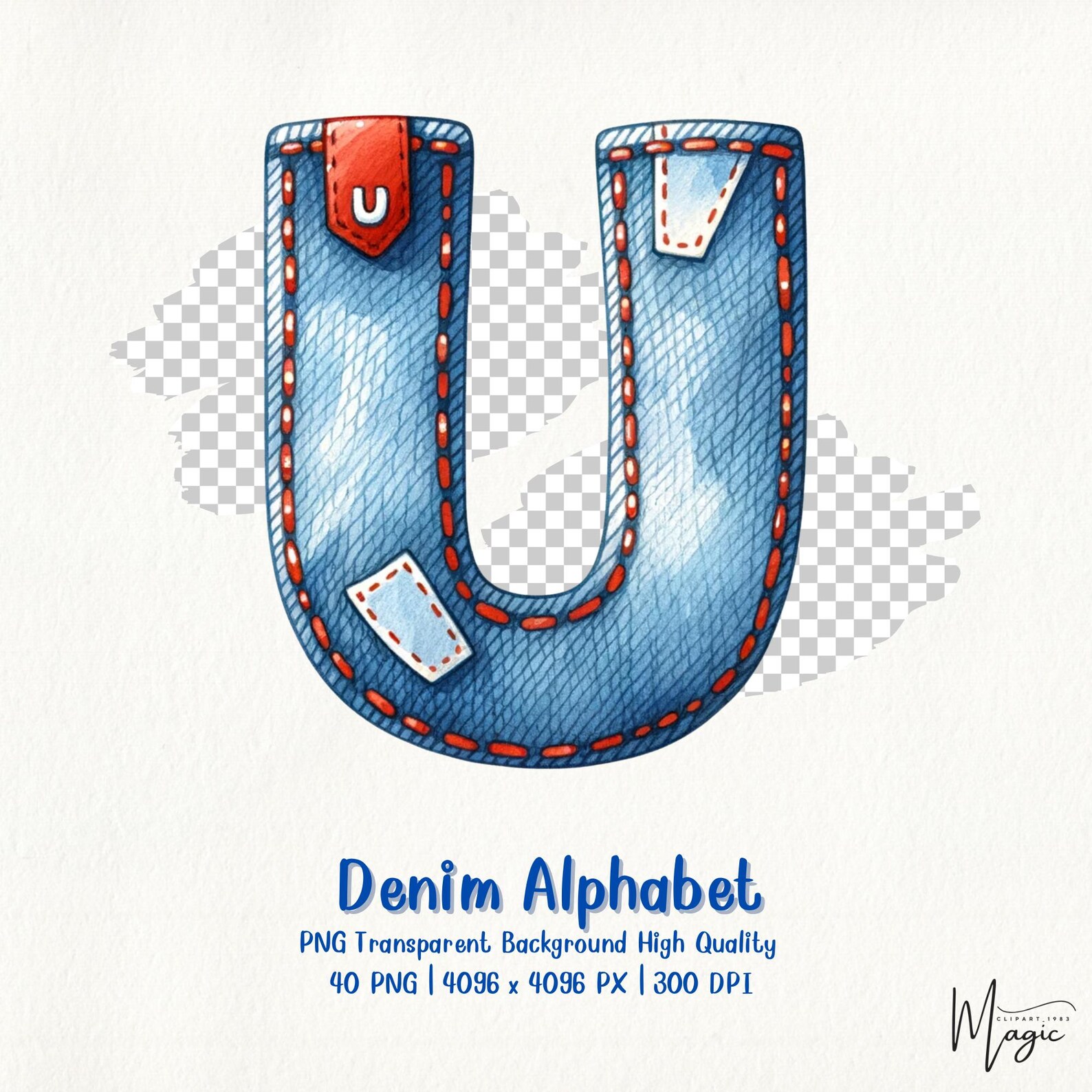 Cute Denim Alphabet Watercolor Clipart, Denim Alphabet PNG, Alphabet ...
