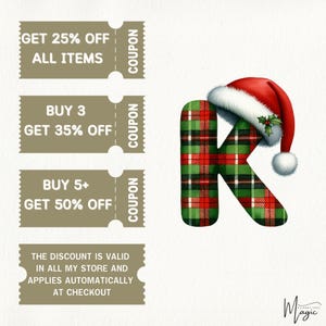 Christmas Plaid Alphabet Watercolor Clipart, Plaid Alphabet and Number ...