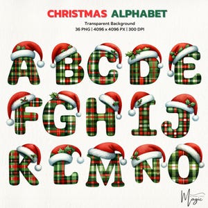 Christmas Plaid Alphabet Watercolor Clipart, Plaid Alphabet and Number ...