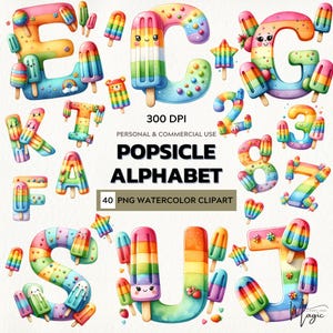 Popsicle Alphabet Watercolor Clipart, Popsicle Alphabet PNG, Alphabet ...