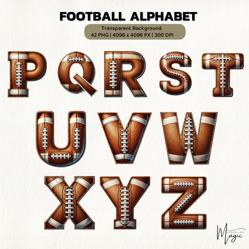 Watercolor Football Alphabet Clipart: A-Z Letters & Numbers (digital ...