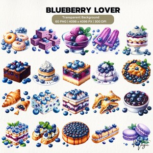 Blueberry Watercolor Clipart, Blueberry Lover PNG, Blueberry Dessert ...