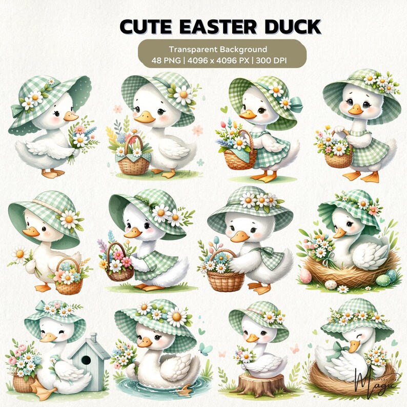 Cute Duck Watercolor Clipart, Easter PNG, Duck Clipart, Easter Day ...