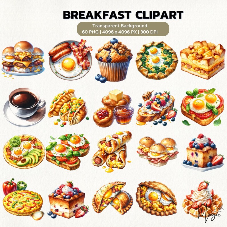 Cozy Morning Delight – Watercolor Clipart Set of Breakfast Foods - Etsy