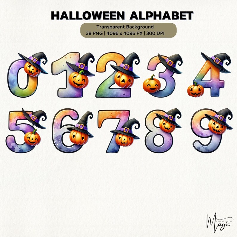Halloween Alphabet Clipart: Watercolor Pumpkin Witch Hat Font (digital ...