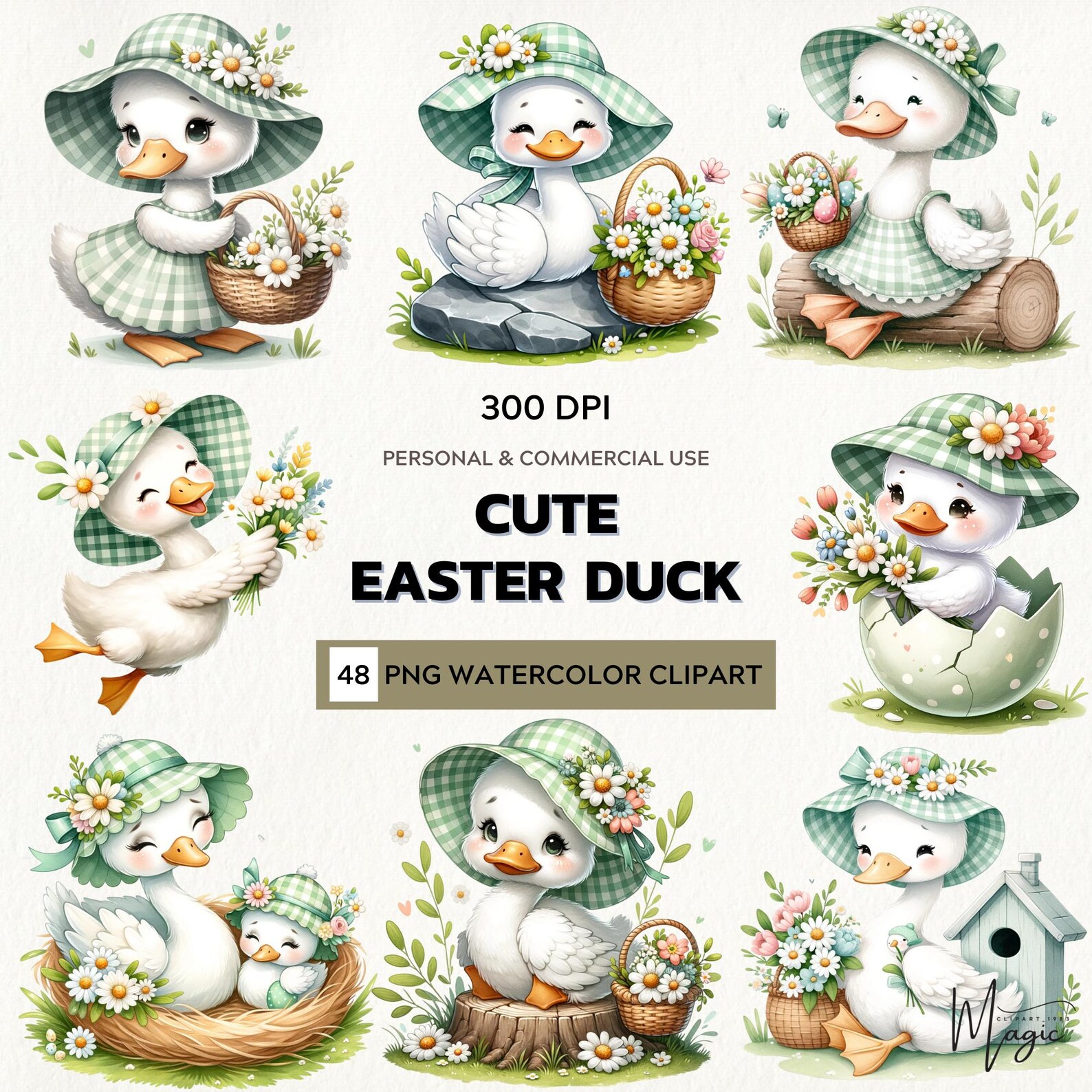 Cute Duck Watercolor Clipart, Easter PNG, Duck Clipart, Easter Day ...