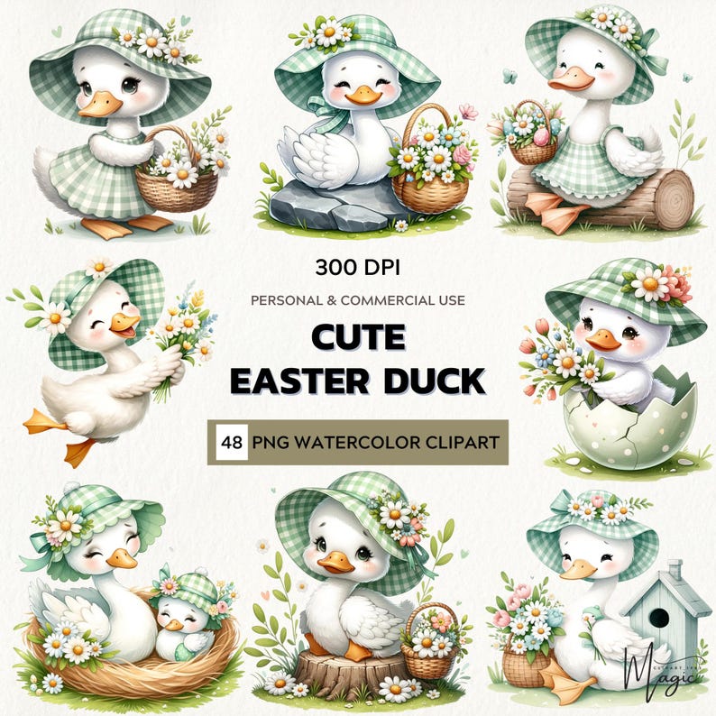 Cute Duck Watercolor Clipart, Easter PNG, Duck Clipart, Easter Day ...