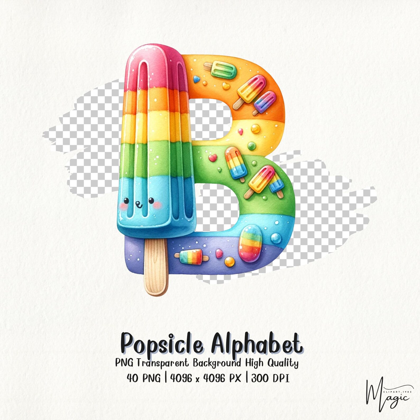 Popsicle Alphabet Watercolor Clipart, Popsicle Alphabet PNG, Alphabet ...