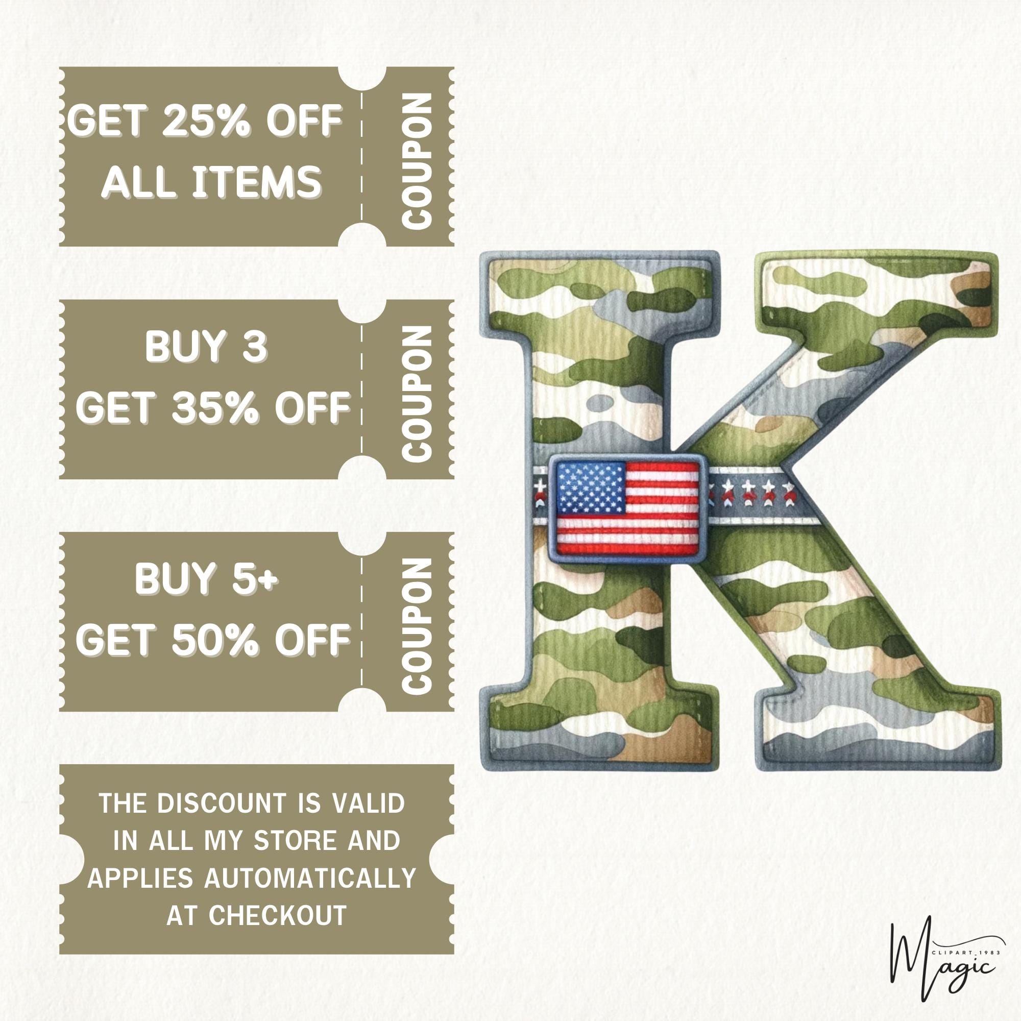 Army Alphabet Watercolor Clipart, Army Letters, Alphabet and Number ...