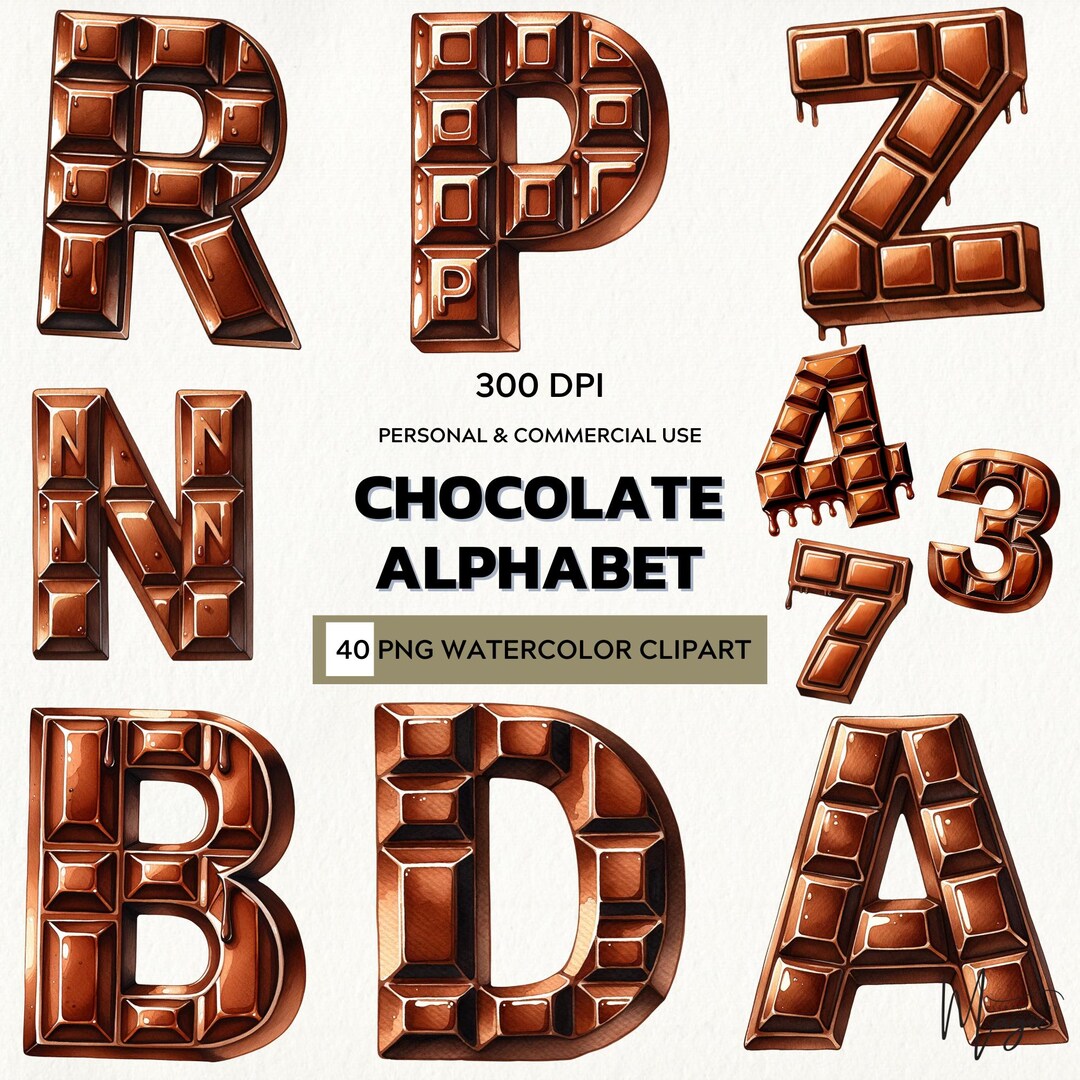 Chocolate Alphabet Watercolor Clipart, Chocolate Alphabet PNG, Alphabet ...