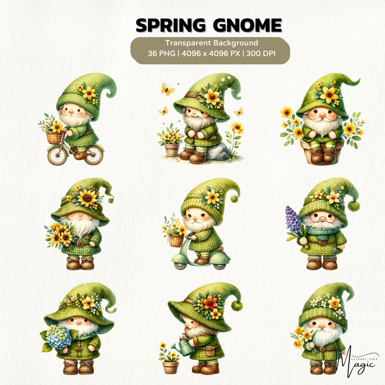 Joyful Bloom – Watercolor Clipart Set of Cute Spring Gnomes - Etsy