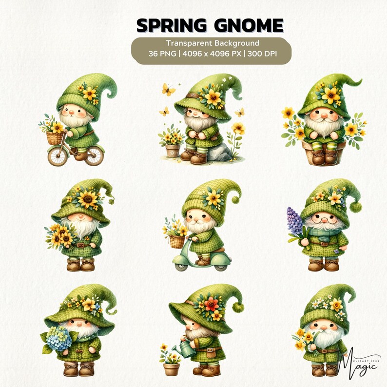 Joyful Bloom – Watercolor Clipart Set of Cute Spring Gnomes - Etsy
