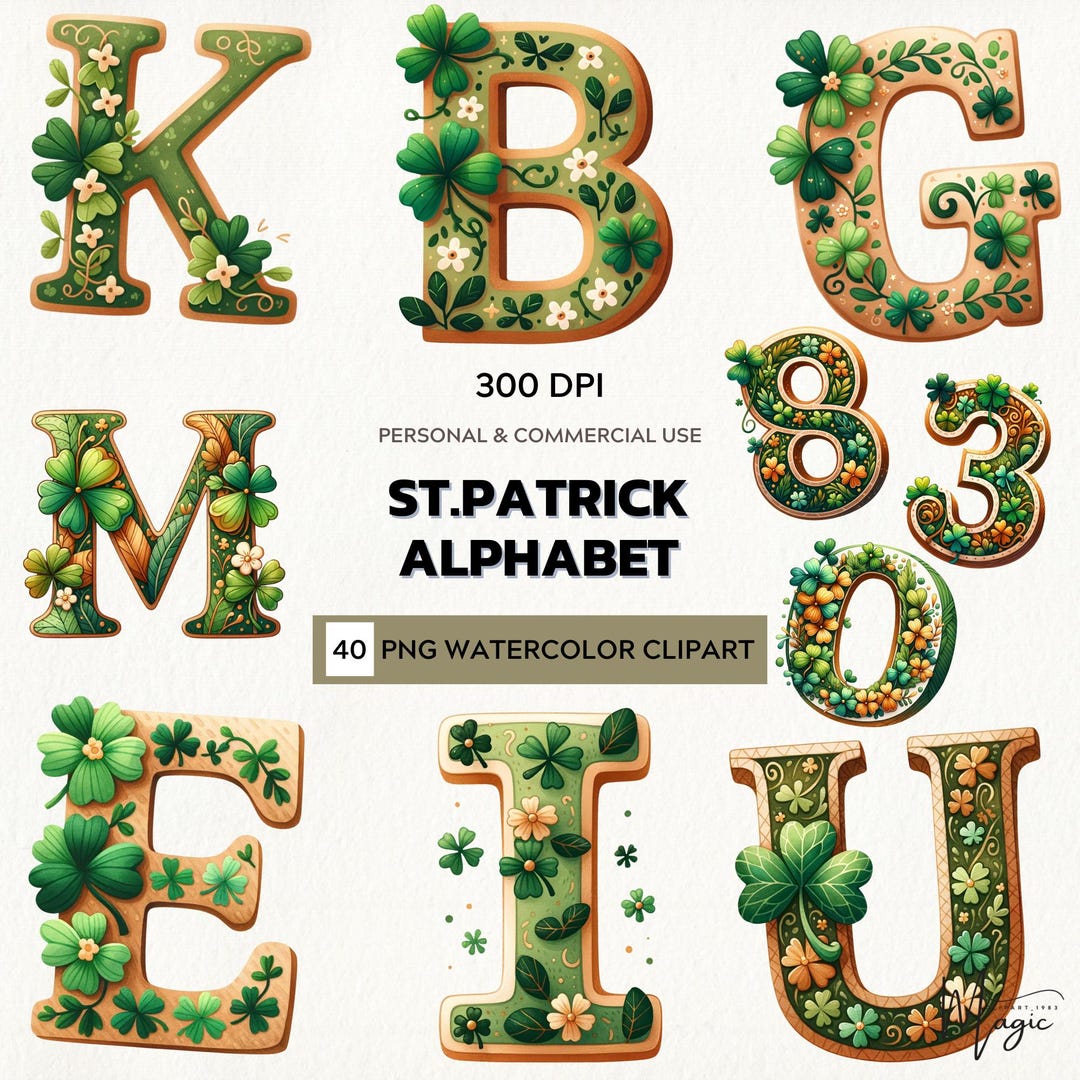 Lucky Charm Alphabet – Watercolor Clipart Set for St. Patrick's Day ...